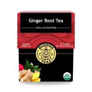 organic ginger root tea - ou kosher, caffeine-free, non-gmo - 18 bleach-free tea bags