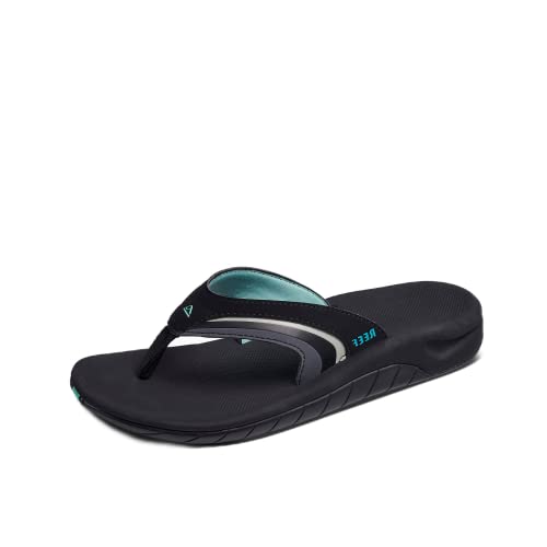 Reef Women's Sandals, Girls Slap 3, Black/Black/Aqua, 5