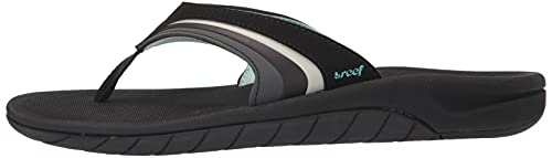 Reef Women's Sandals, Girls Slap 3, Black/Black/Aqua, 5