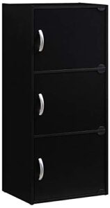 hodedah import 3-shelf bookcase cabinet, black