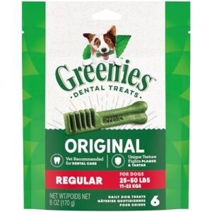 greenies original regular natural dental care dog treats, 6 oz. pack (6 treats)