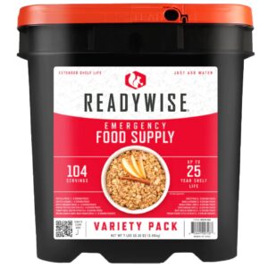 READYWISE - Variety Pack Bucket, 104 Servings, Emergency, MRE Meal & Drink Supply, Premade, Freeze Dried Survival Food, Hiking, Adventure and Camping Essentials, Individually Packaged, 25 Year Shelf Life