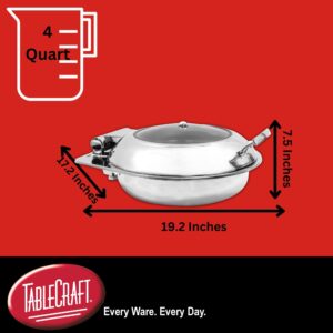 Tablecraft Stainless Steel Induction Chafing Dish, Quick View Window, Vented, Slow Closing Safety Lid, Round 4 Quart Server, Professional Commercial Restaurant, Catering, Foodservice Use