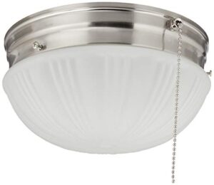 westinghouse 6721000 two-light flush-mount interior ceiling fixture with pull chain, brushed nickel finish with frosted fluted glass, diameter: 8.75 inches