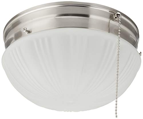 Westinghouse 6721000 Two-Light Flush-Mount Interior Ceiling Fixture with Pull Chain, Brushed Nickel Finish with Frosted Fluted Glass, Diameter: 8.75 Inches