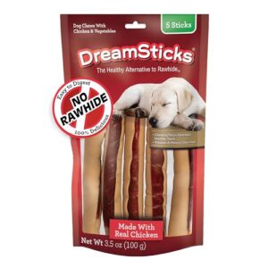 dreambone dreamsticks, treat your dog to a chew made with real chicken and vegatables, 5 count