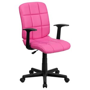 flash furniture clayton mid-back pink quilted vinyl swivel task office chair with arms