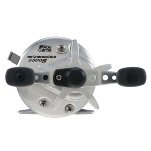 Abu Garcia Ambassadeur S Conventional Reel, Size 5500 (1292732), 1 Stainless Steel Ball Bearings + 1 Roller Bearing, Synthetic Star Drag, Max of 11lb | 4.9kg,Silver