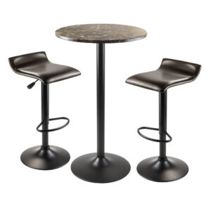 winsome wood cora 3-piece round pub table with 2 swivel stool set