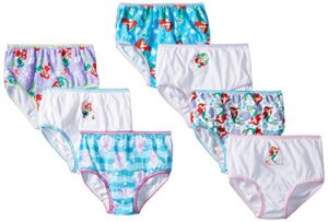 disney girls princess little mermaid 100% combed cotton underwear panties sizes 2/3t, 4t, 4, 6 and 8, 7-pack ariel