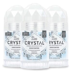 crystal unscented mineral deodorant stick (3 pack) - 24hr odor protection, non-staining & non-sticky, aluminum & paraben free, 4.25 oz