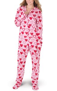 pajamagram fleece onesies for women - footed pajamas for women, pink, small 4-6