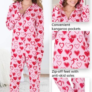 PajamaGram Fleece Onesies for Women - Footed Pajamas for Women, Pink, Small 4-6