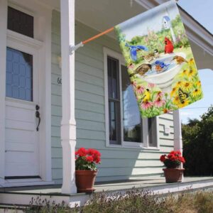 Toland Home Garden 109563 Birdy Dippin' Flower Flag 28x40 Inch Double Sided Flower Garden Flag for Outdoor House Bird Flag Yard Decoration