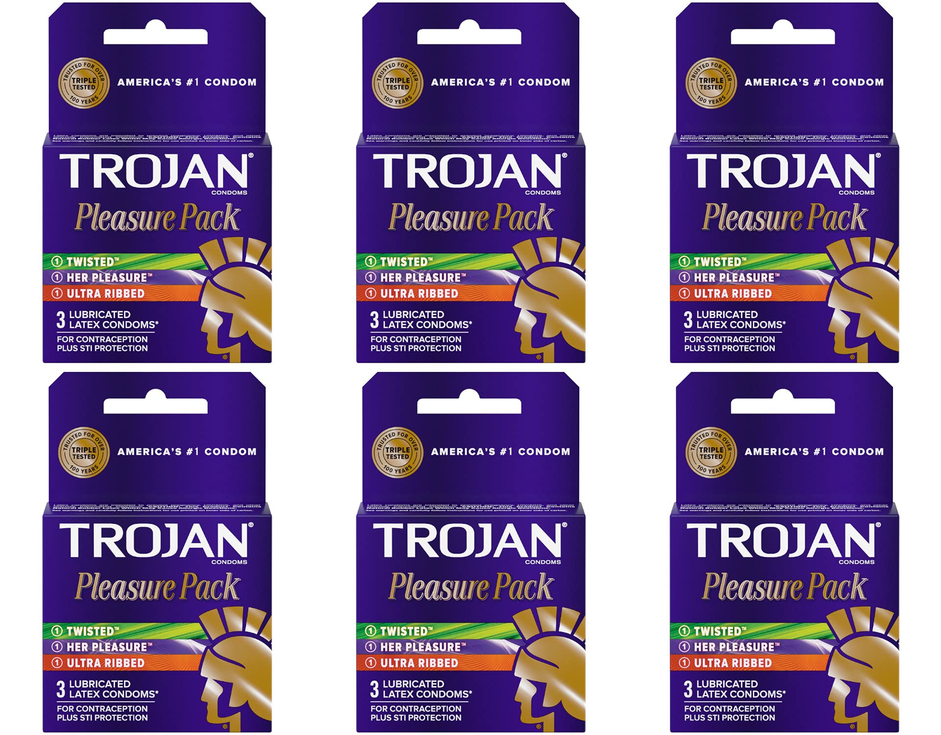 Trojan Pleasure Pack Lubricated Premium Latex Condom - 3 Ea, 6 Pack