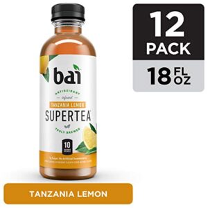 Bai Iced Tea, Tanzania Lemon, Antioxidant Infused Supertea, Crafted with Real Tea (Black Tea, White Tea), 18 Fluid Ounce Bottles, (Pack of 12)