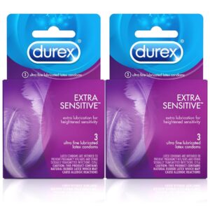 durex extra sensitive ultra thin lubricated latex condoms - 3 ct, pack of 2