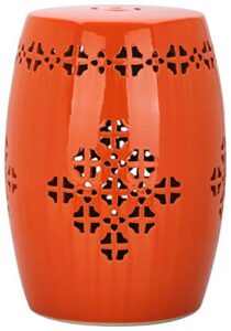 safavieh home collection quatrefoil orange ceramic decorative indoor/ outdoor garden stool (fully assembled)