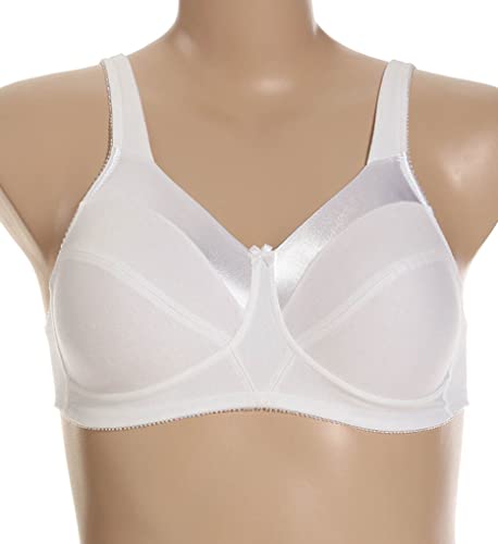 Fruit of the Loom Women's Seamed Soft Cup Wirefree Cotton Bra with Satin Trim, White, 36C