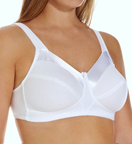 Fruit of the Loom Women's Seamed Soft Cup Wirefree Cotton Bra with Satin Trim, White, 36C