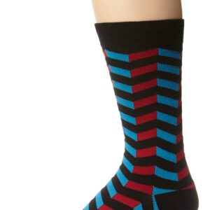 K. Bell Men's 3D Zig Zag Crew Sock, Black, Shoe Size: 6-12