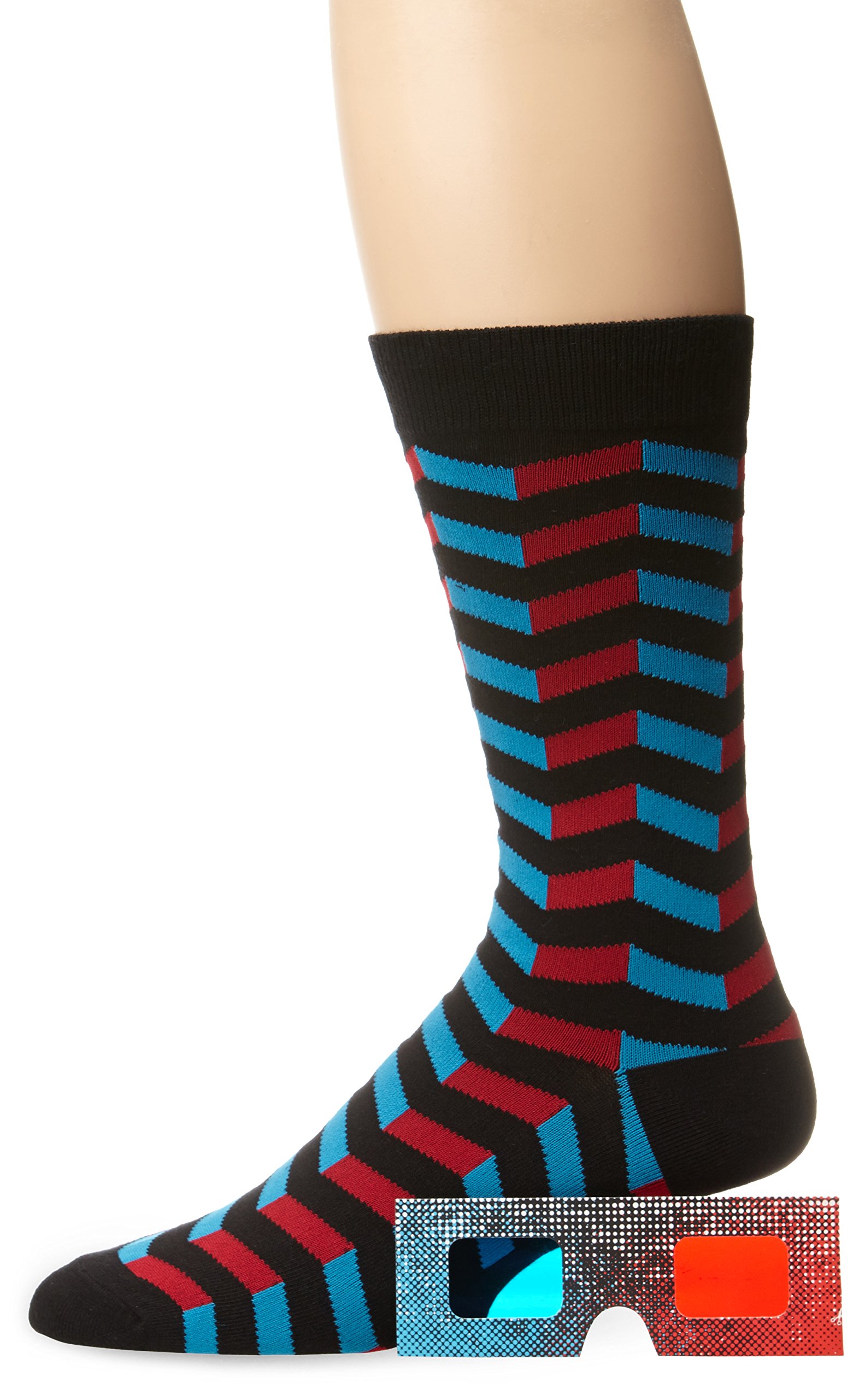 K. Bell Men's 3D Zig Zag Crew Sock, Black, Shoe Size: 6-12