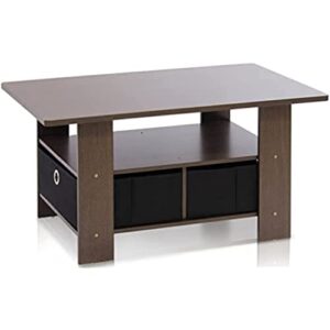 furinno coffee table with bins, dark brown/black