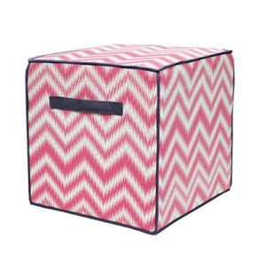 urban lifestyle pink chevron square pouf ottoman, white