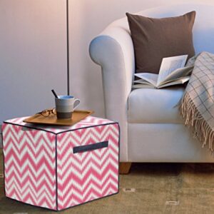 Urban Lifestyle Pink Chevron Square Pouf Ottoman, White