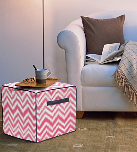 Urban Lifestyle Pink Chevron Square Pouf Ottoman, White