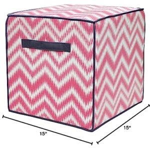 Urban Lifestyle Pink Chevron Square Pouf Ottoman, White