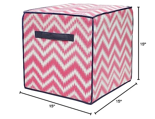 Urban Lifestyle Pink Chevron Square Pouf Ottoman, White