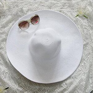 TOPWEL Women's Large Wide Brim Floppy Sun Hat Beautiful Solid Color Beach Sun Visor Shade Straw Hat Cap Summer Beach Hat White