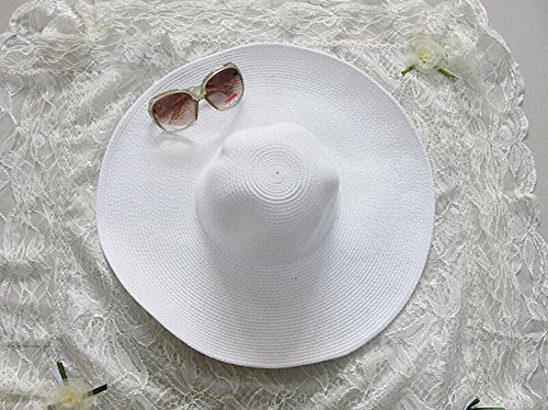 TOPWEL Women's Large Wide Brim Floppy Sun Hat Beautiful Solid Color Beach Sun Visor Shade Straw Hat Cap Summer Beach Hat White