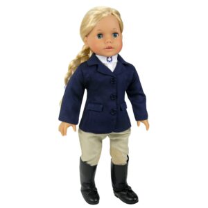 Sophia's - 18" Doll - Navy Jacket Riding Outfit, Black Tall Classic Riding Boots & Black Velvet Riding Helmet