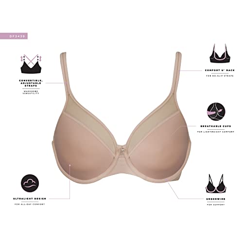 Bali Women's One Smooth U Ultra Light Illusion Neckline Underwire Bra, Nude,34D