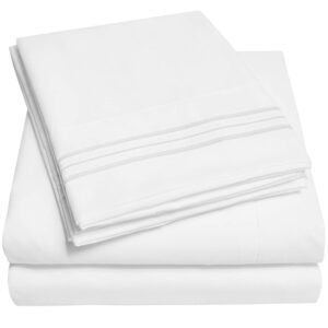 1500 supreme collection queen sheet sets white - luxury hotel bed sheets and pillowcase set for queen mattress - extra soft, elastic corner straps, deep pocket sheets, queen white