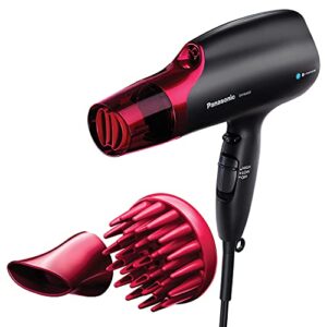 panasonic nanoe hair dryer, 1875 watt professional blow dryer for smooth, shiny hair with 3 attachments quick dry nozzle, diffuser and concentrator nozzle – eh-na65-k (black/pink), black