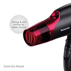 Panasonic Nanoe Hair Dryer, 1875 Watt Professional Blow Dryer for Smooth, Shiny Hair with 3 Attachments Quick Dry Nozzle, Diffuser and Concentrator Nozzle – EH-NA65-K (Black/Pink), Black