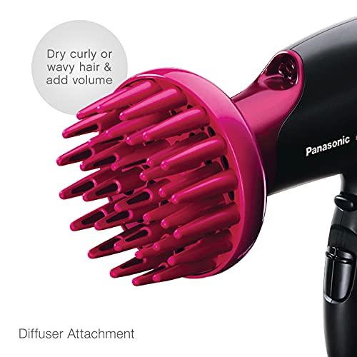 Panasonic Nanoe Hair Dryer, 1875 Watt Professional Blow Dryer for Smooth, Shiny Hair with 3 Attachments Quick Dry Nozzle, Diffuser and Concentrator Nozzle – EH-NA65-K (Black/Pink), Black