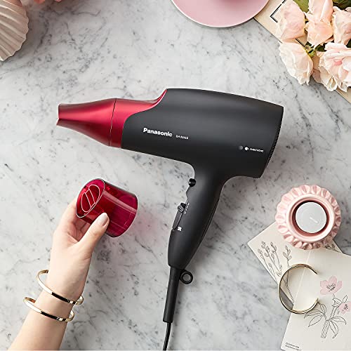 Panasonic Nanoe Hair Dryer, 1875 Watt Professional Blow Dryer for Smooth, Shiny Hair with 3 Attachments Quick Dry Nozzle, Diffuser and Concentrator Nozzle – EH-NA65-K (Black/Pink), Black