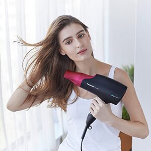 Panasonic Nanoe Hair Dryer, 1875 Watt Professional Blow Dryer for Smooth, Shiny Hair with 3 Attachments Quick Dry Nozzle, Diffuser and Concentrator Nozzle – EH-NA65-K (Black/Pink), Black