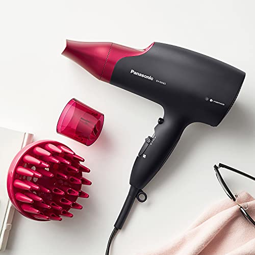 Panasonic Nanoe Hair Dryer, 1875 Watt Professional Blow Dryer for Smooth, Shiny Hair with 3 Attachments Quick Dry Nozzle, Diffuser and Concentrator Nozzle – EH-NA65-K (Black/Pink), Black