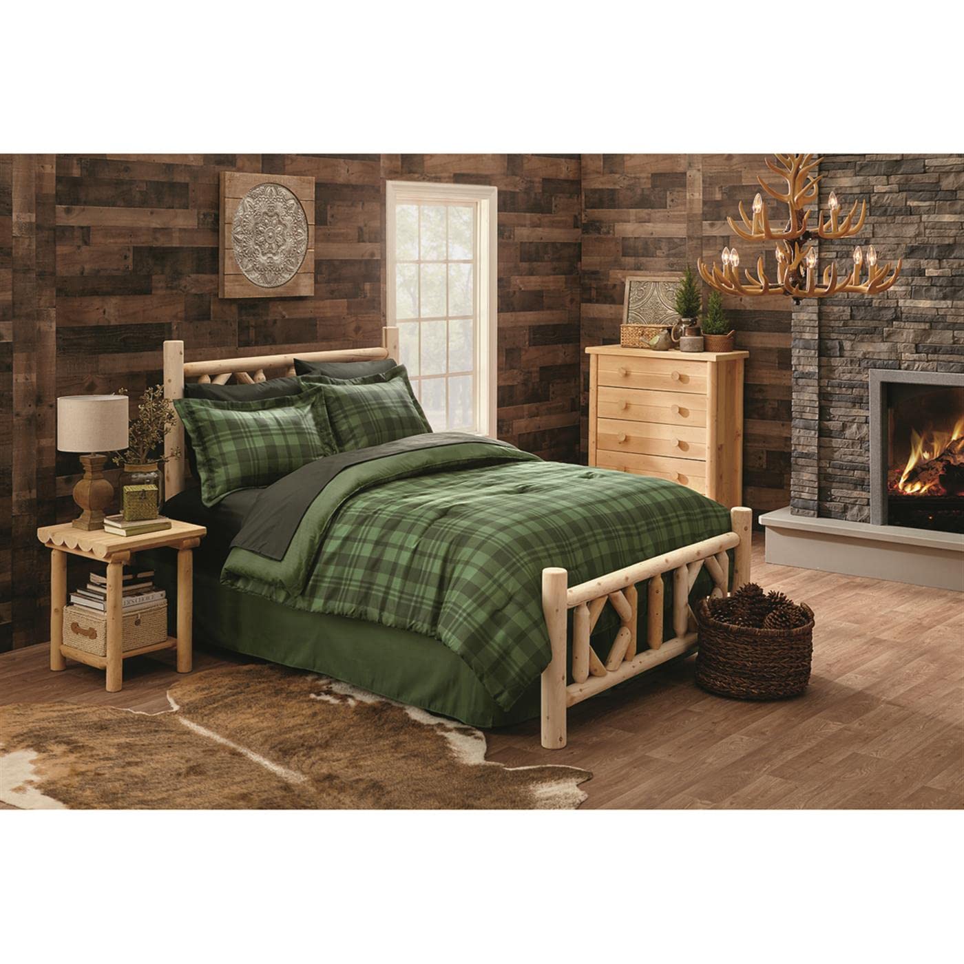 CASTLECREEK Diamond Cedar Log Bed Frame Twin, Rustic Natural Wood Bed Frames with Headboard