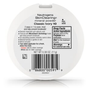 Neutrogena SkinClearing Mineral Powder, Classic Ivory 10, 0.38 Ounce (Pack of 2)