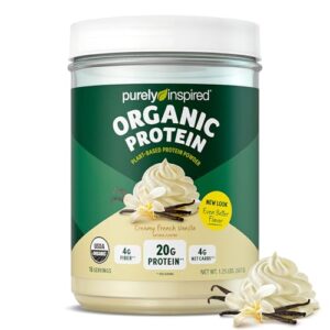 purely inspired plant-based protein powder for men & women, creamy french vanilla (16 servings) - vegan & organic - 20g of pea protein powder for smoothies & shakes - dairy-free, & gluten-free