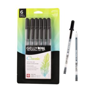 sakura gelly roll gel pens - fine point ink pen for journaling, art, or drawing - classic black ink - fine tip - 6 pack