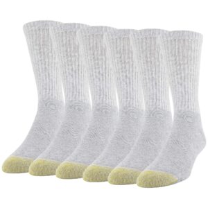 goldtoe men's 656s cotton crew athletic socks, multipairs, grey heather (6-pairs), large