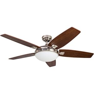 honeywell ceiling fans carmel, 48 inch contemporary indoor led ceiling fan with light, remote control, dual mounting options, dual finish blades, reversible motor - 50196-01 (brushed nickel)