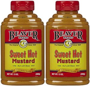 beaver brand sweet hot mustard, 13 oz squeezable bottles, 2 pk